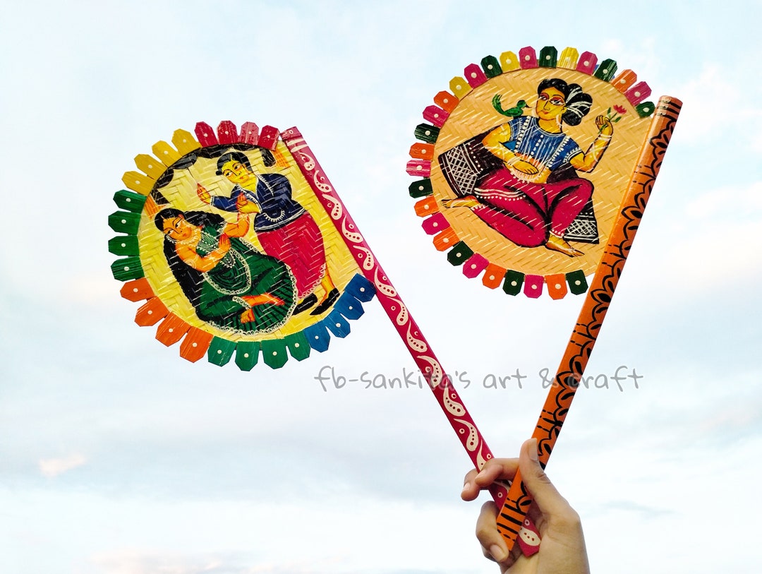 Hatpakha | Hand Fan Art | Kalighat Painting, Bengali Patua Painting ...