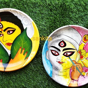 Set of 3 Hand Painted Decorative Wall Plates/durga Painting / Ma Durga ...