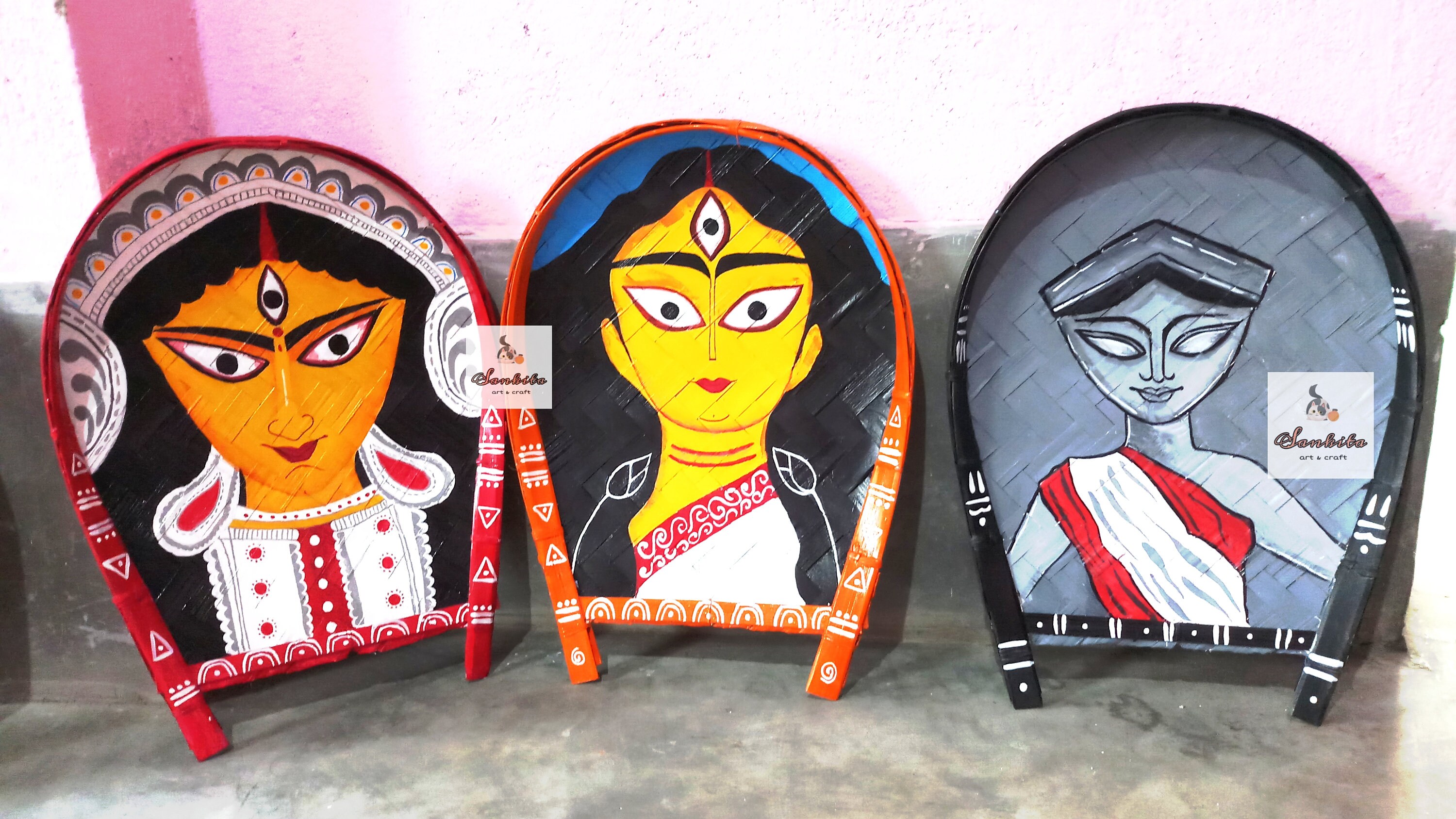 Set of 3 Hand Painted Decorative Kulo/durga Painting / Ma - Etsy