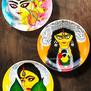 Set of 3 Hand Painted Decorative Wall Plates/durga Painting / Ma Durga ...