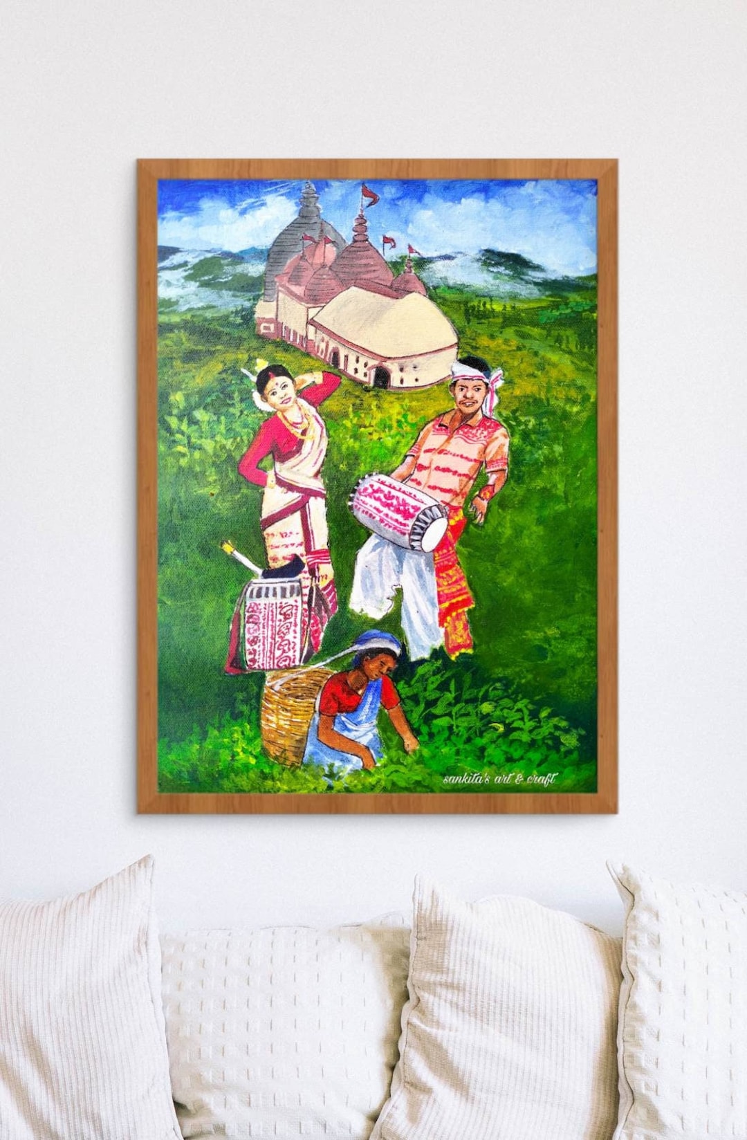 Original Handpainted Assam Theme Painting, Bihu Dance , Kamakhya Temple ...