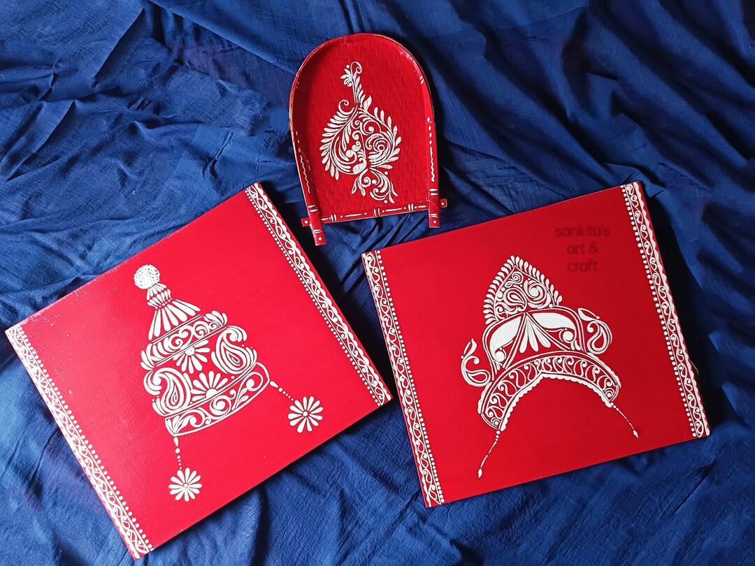 Bengali Wedding Piri Set of 2 With Kulo , Wooden Piri, Biyer Piri, Bier ...