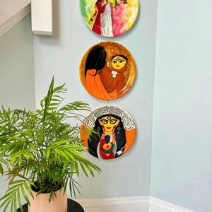 Set of 3 Hand Painted Decorative Wall Plates/durga Painting / Ma Durga ...