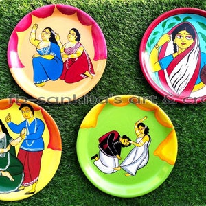 Hand Painted Bengali Theme Wall Plates / Kalighat Painting / Kolkata ...