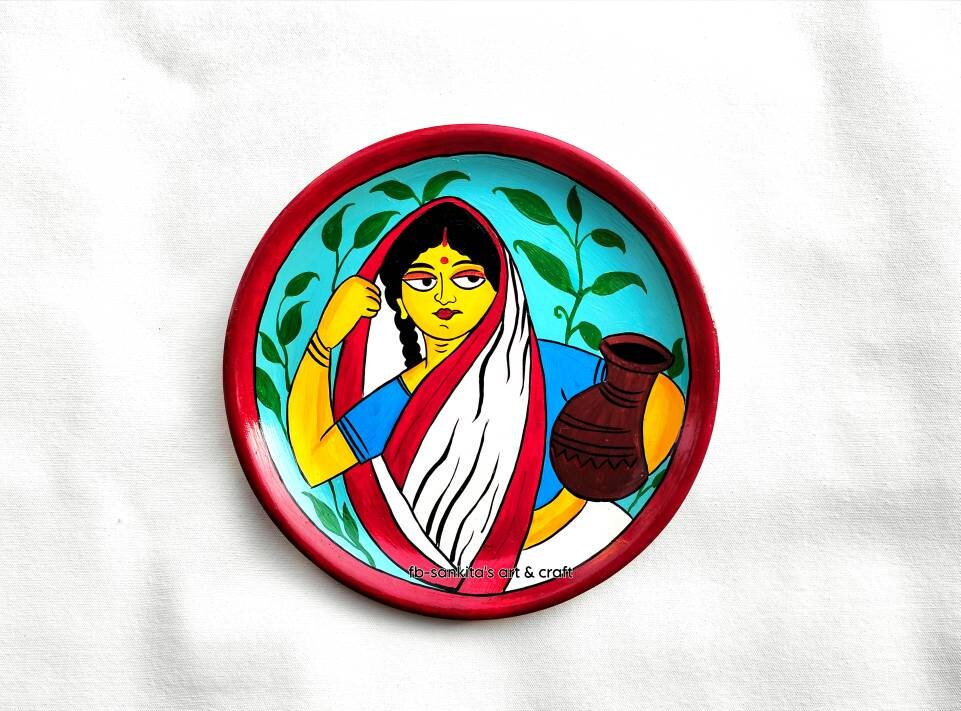 Hand Painted Bengali Theme Wall Plates / Kalighat Painting / Kolkata ...