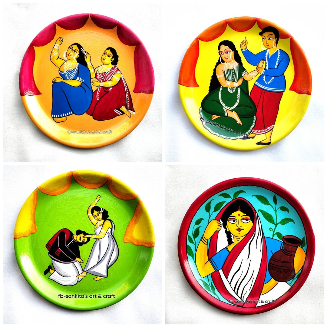 Hand Painted Bengali Theme Wall Plates / Kalighat Painting / Kolkata ...