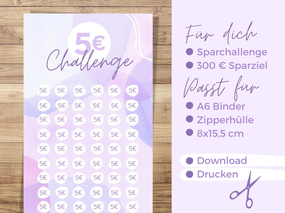 5 Euro Challenge Save 300 Euro for Budget Binder A6 Savings Challenge ...
