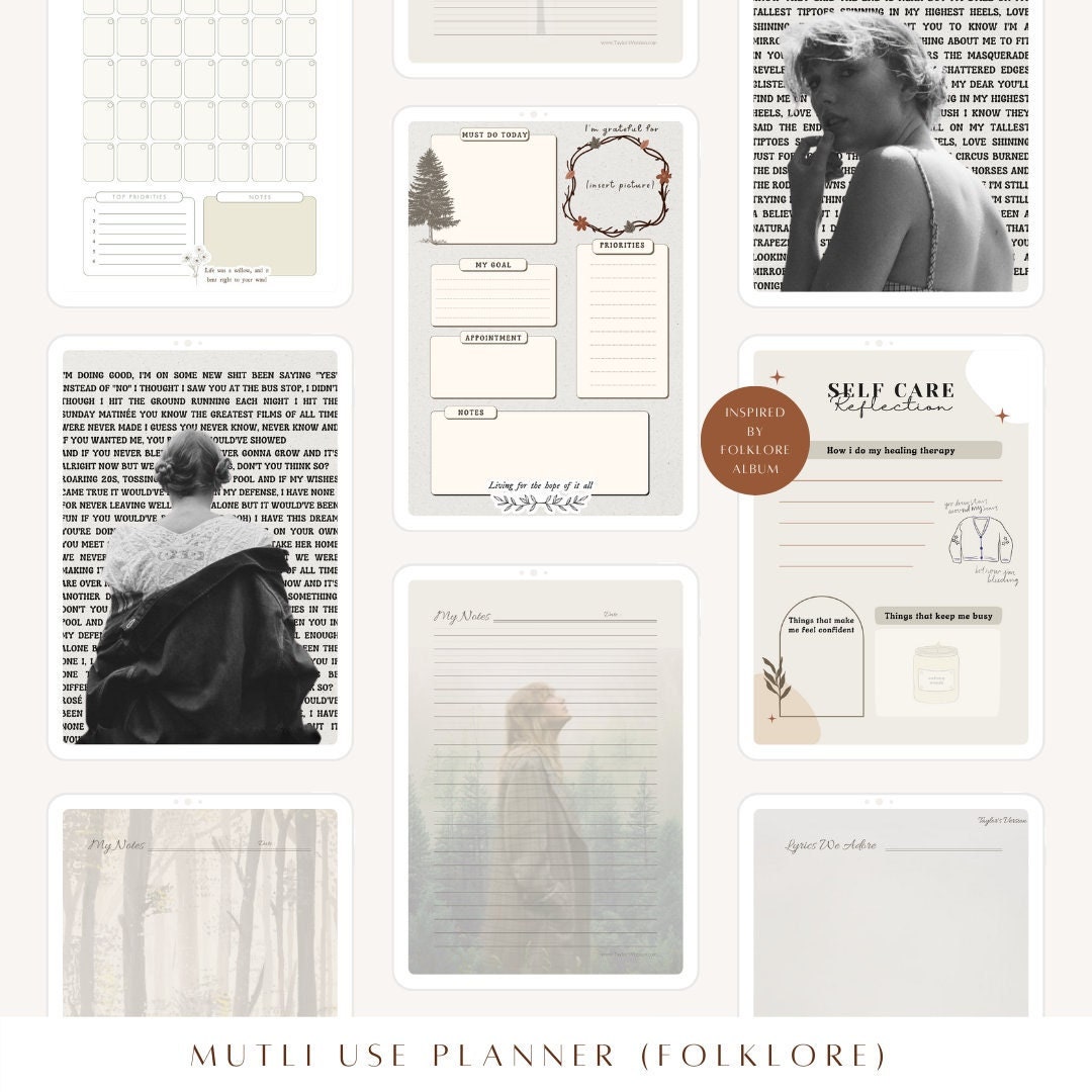 Folklore, Taylor Swift Planner, Self-care Note, Monthly Planner ...