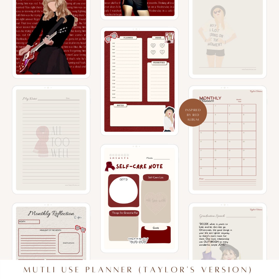 Taylor Swift Planner, Swiftie Self-care Note, Monthly Planner, Swiftie ...