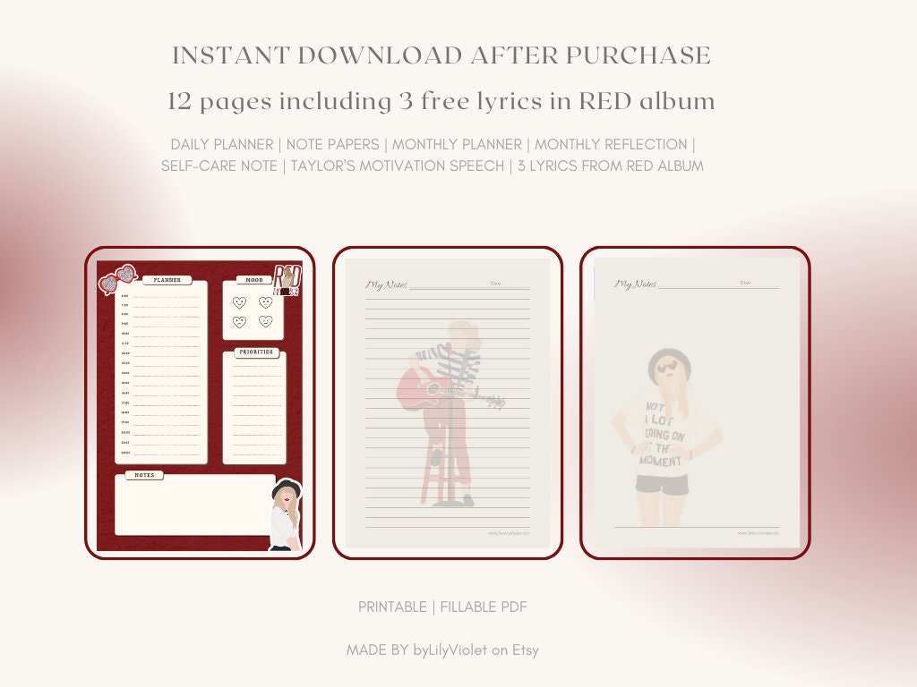 Taylor Swift Planner, Swiftie Self-care Note, Monthly Planner, Swiftie ...