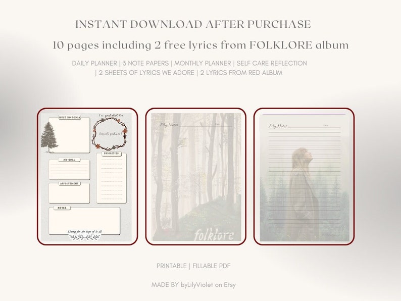 Folklore Taylor Swift Planner Self-care Note Monthly - Etsy