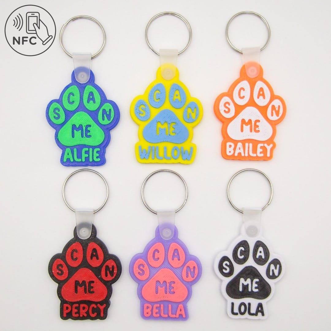 Personalised NFC Dog Tag | Custom Dog Paw Print ID for Collar | 3D ...