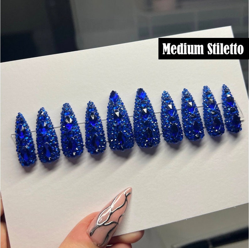 Blue Rhinestone Nails - Etsy UK