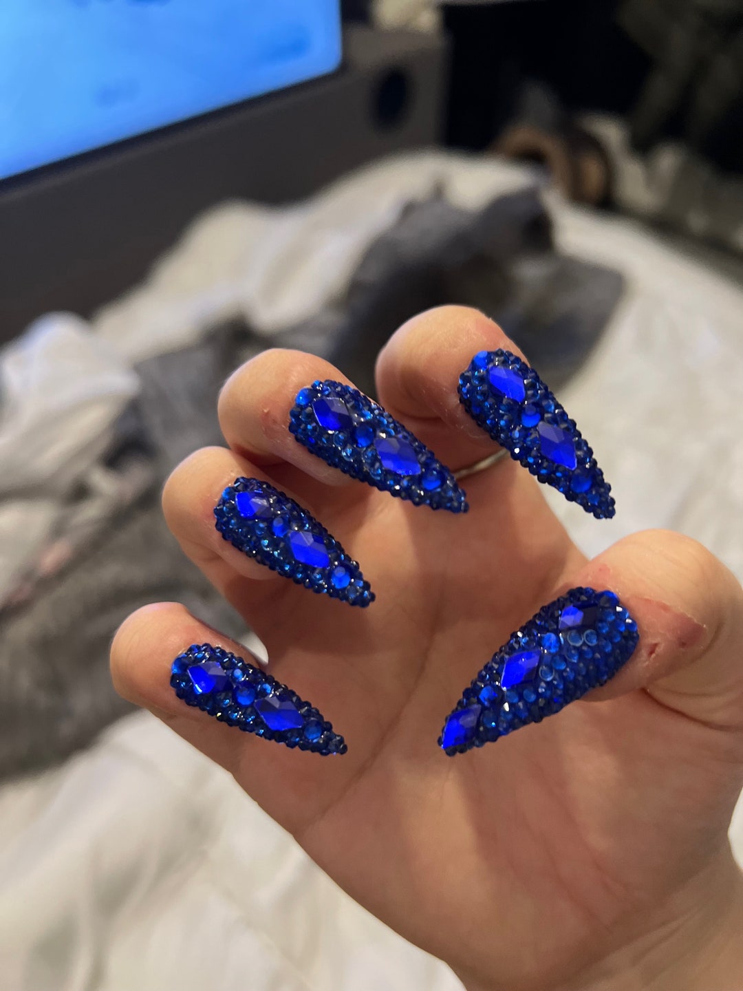 Blue Rhinestone Nails - Etsy UK