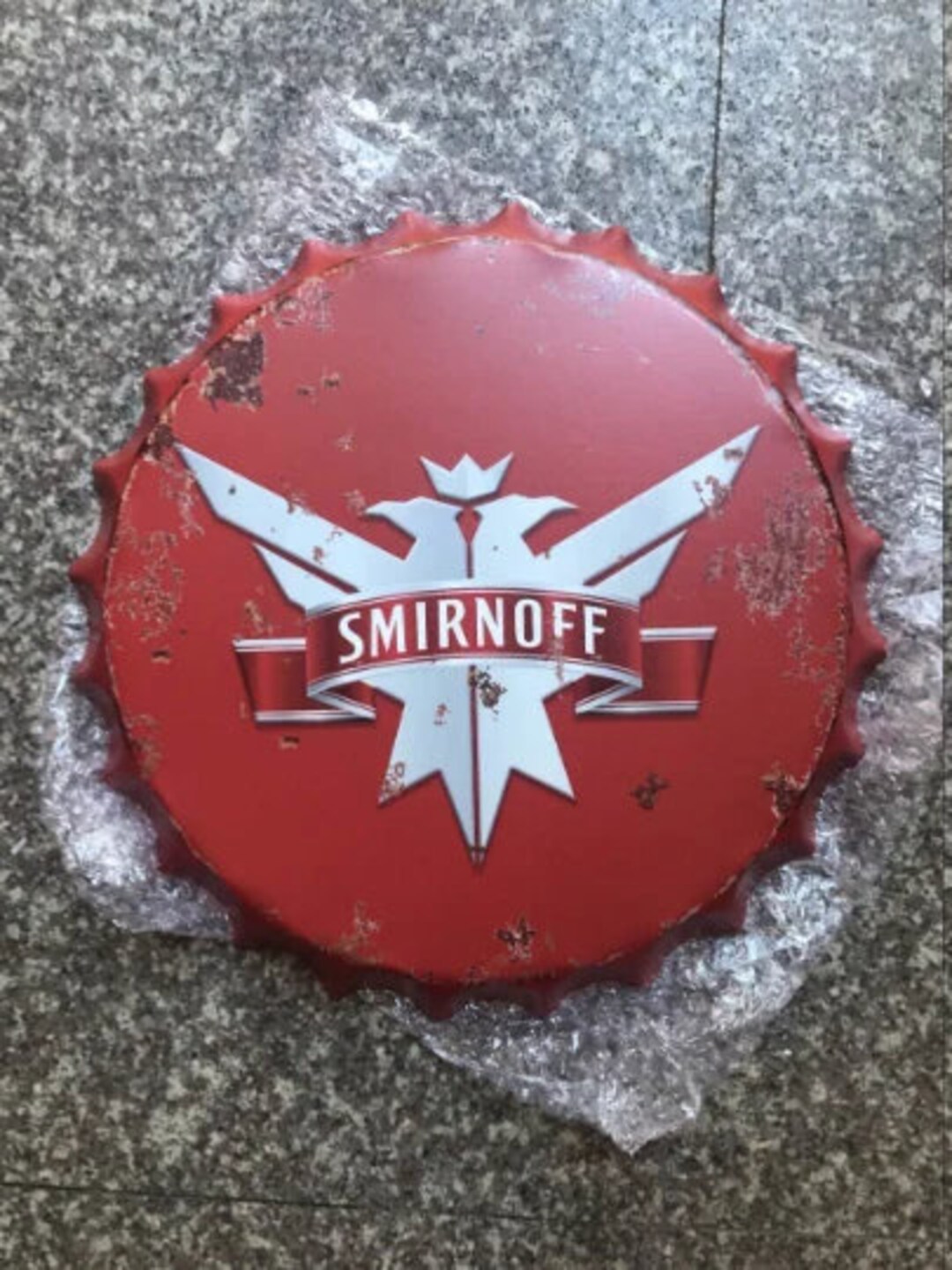 Wall Art/sign Smirnoff Vintage Tin Metal 35cm Bottle Top Bar Pub Hand ...