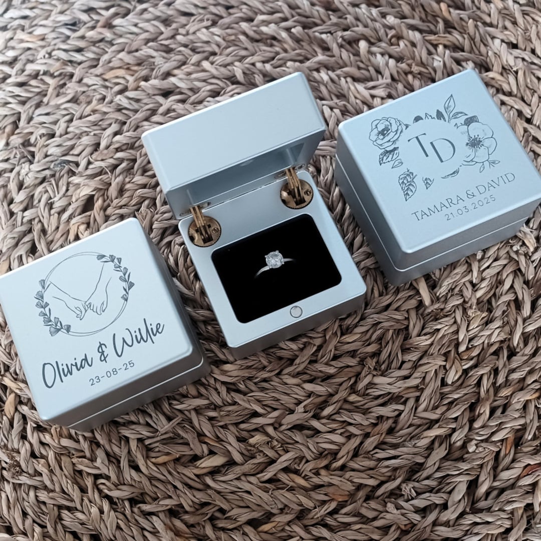 Premium Customisable Metal Ring Box for Weddings, Engagements, and ...