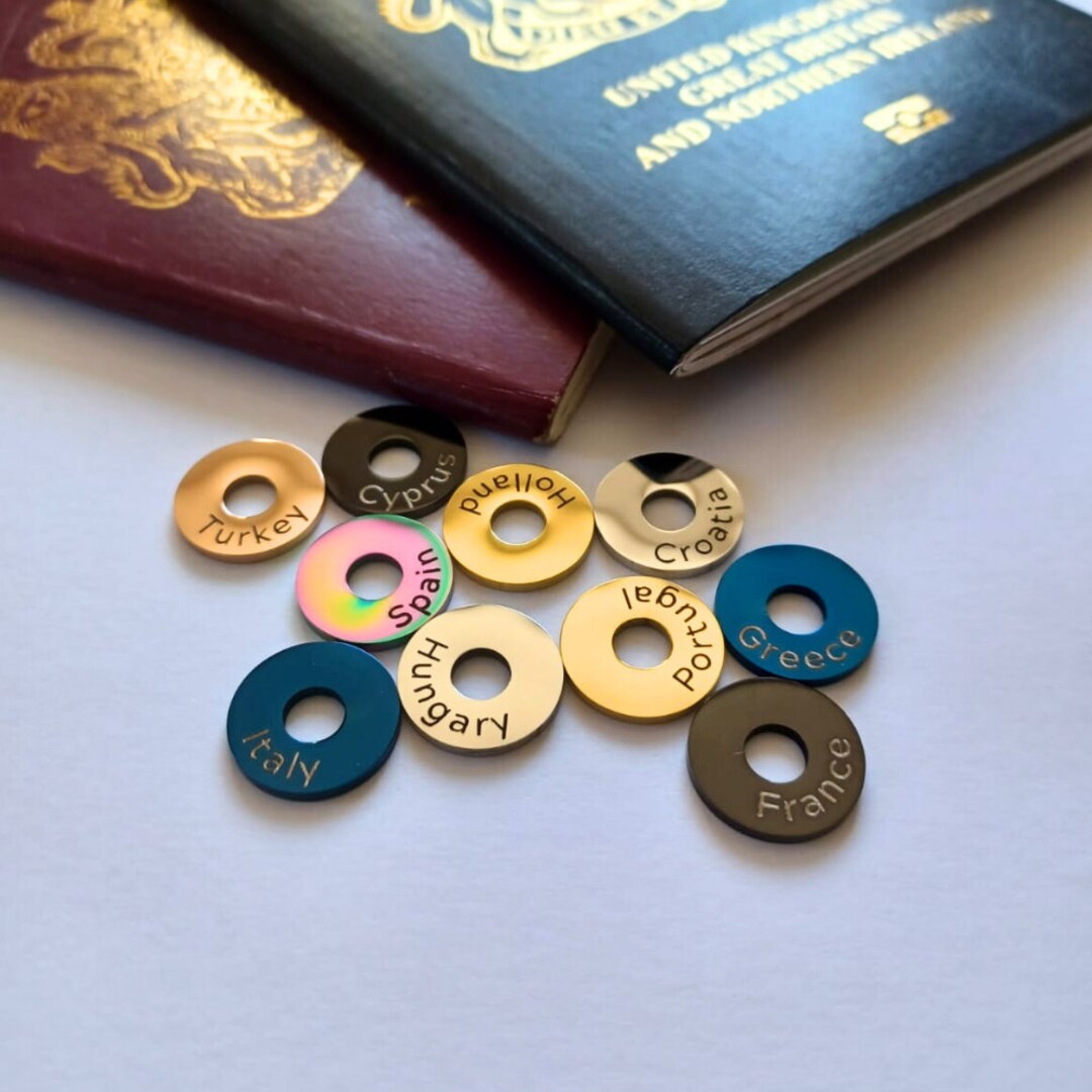 Engraved Travel Tokens: Stainless Steel Travel Rings, Country & City ...