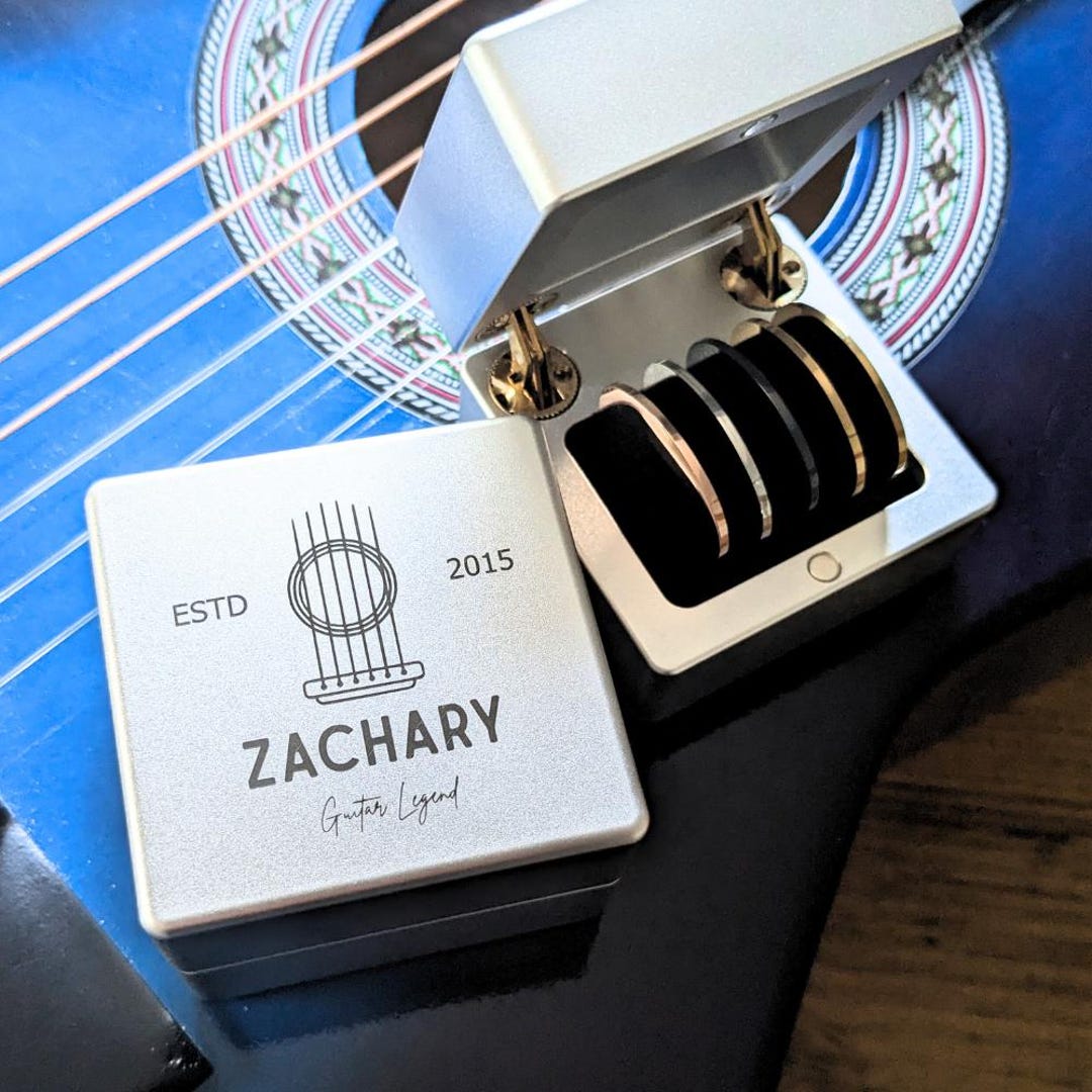 Engraved Aluminum Guitar Pick Box: Personalized Stainless Steel Picks ...