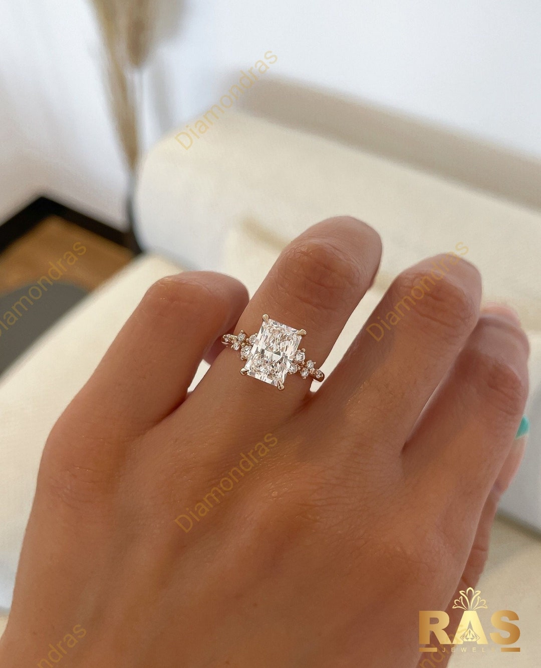 2.50 CT Radiant Cut Engagement Ring 10K14K Gold Wedding Ring Hidden Halo Moissanite Ring Vintage ...