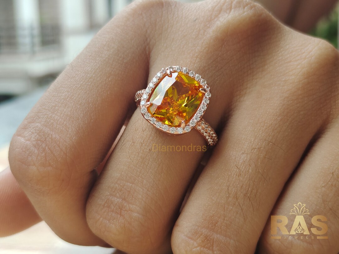 5.20CT Vivid Yellow Emerald Cut Moissanite Diamond Engagement Ring ...