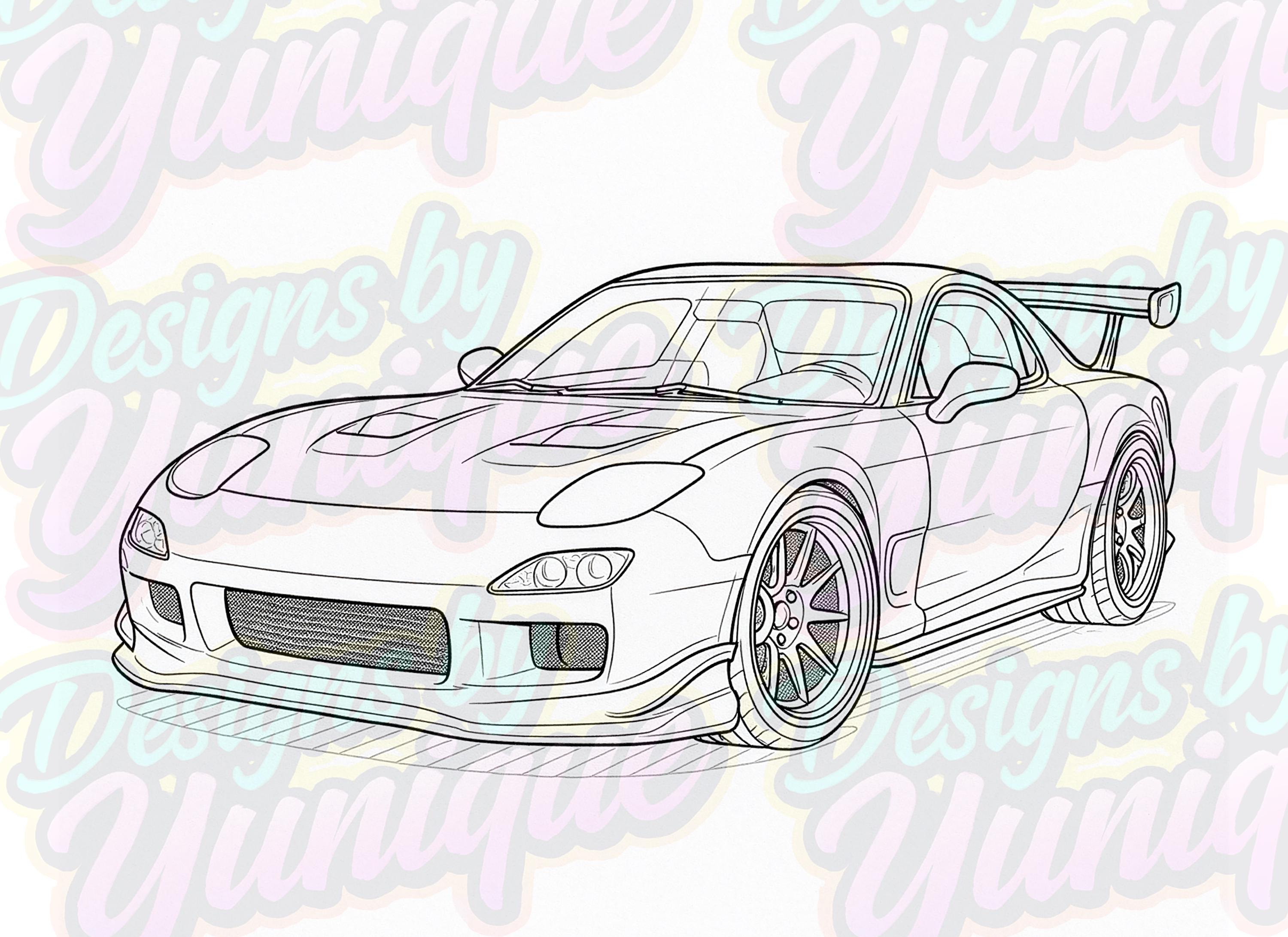 Mazda RX7 Coloring Page | JDM Rotary Car Line Art (PDF) - Etsy Canada