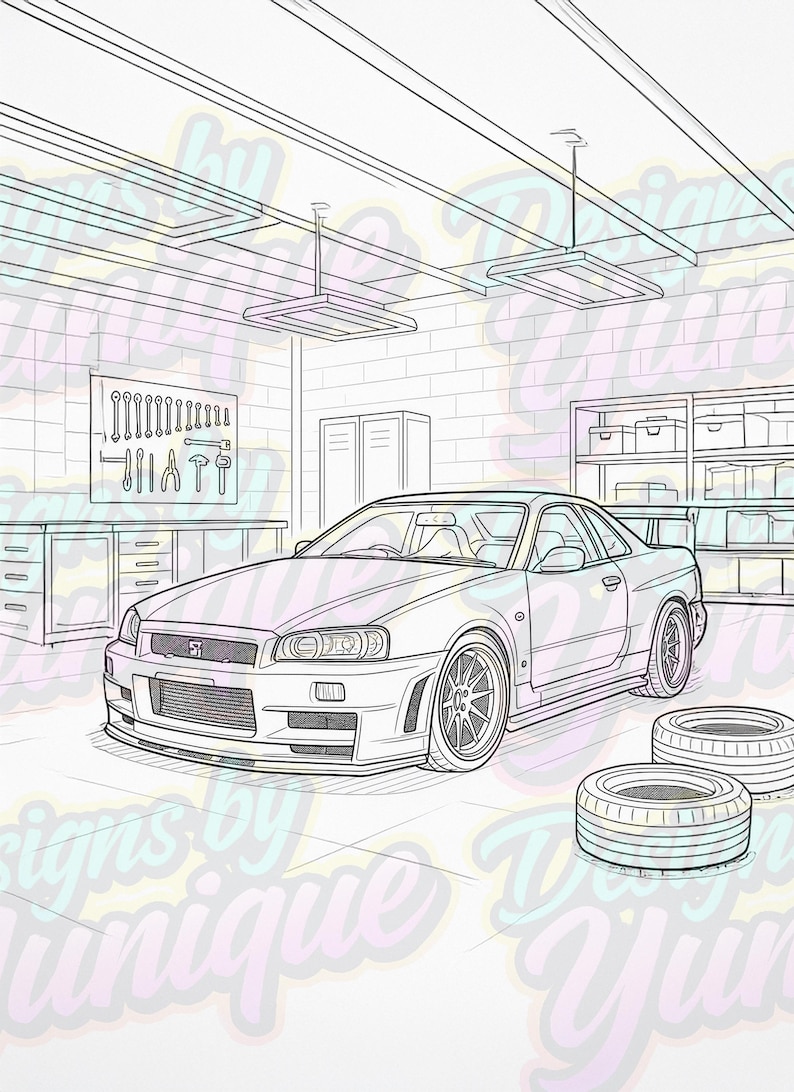 Nissan GTR R34 Coloring Page | JDM Car Line Art (PDF) - Etsy