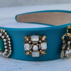 Dazzling Queen Bee Headband With Gold Accents and Rhinestones Blue or ...