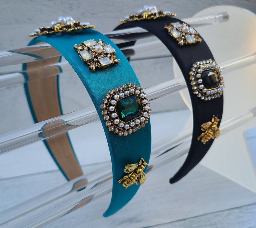 Dazzling Queen Bee Headband With Gold Accents and Rhinestones Blue or ...