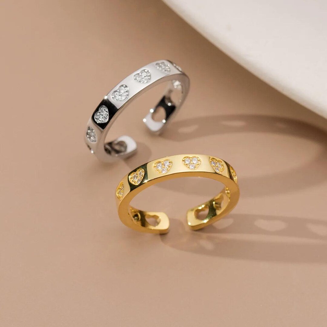 Adjustable Ring CZ Cut-out Love Heart - Etsy