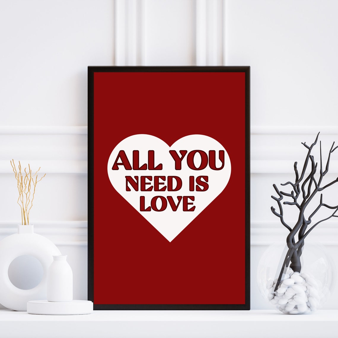 All You Need is Love Print, Valentines Printable, Trendy Red Wall Art ...