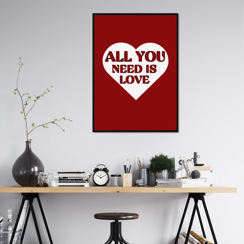 All You Need is Love Print, Valentines Printable, Trendy Red Wall Art ...