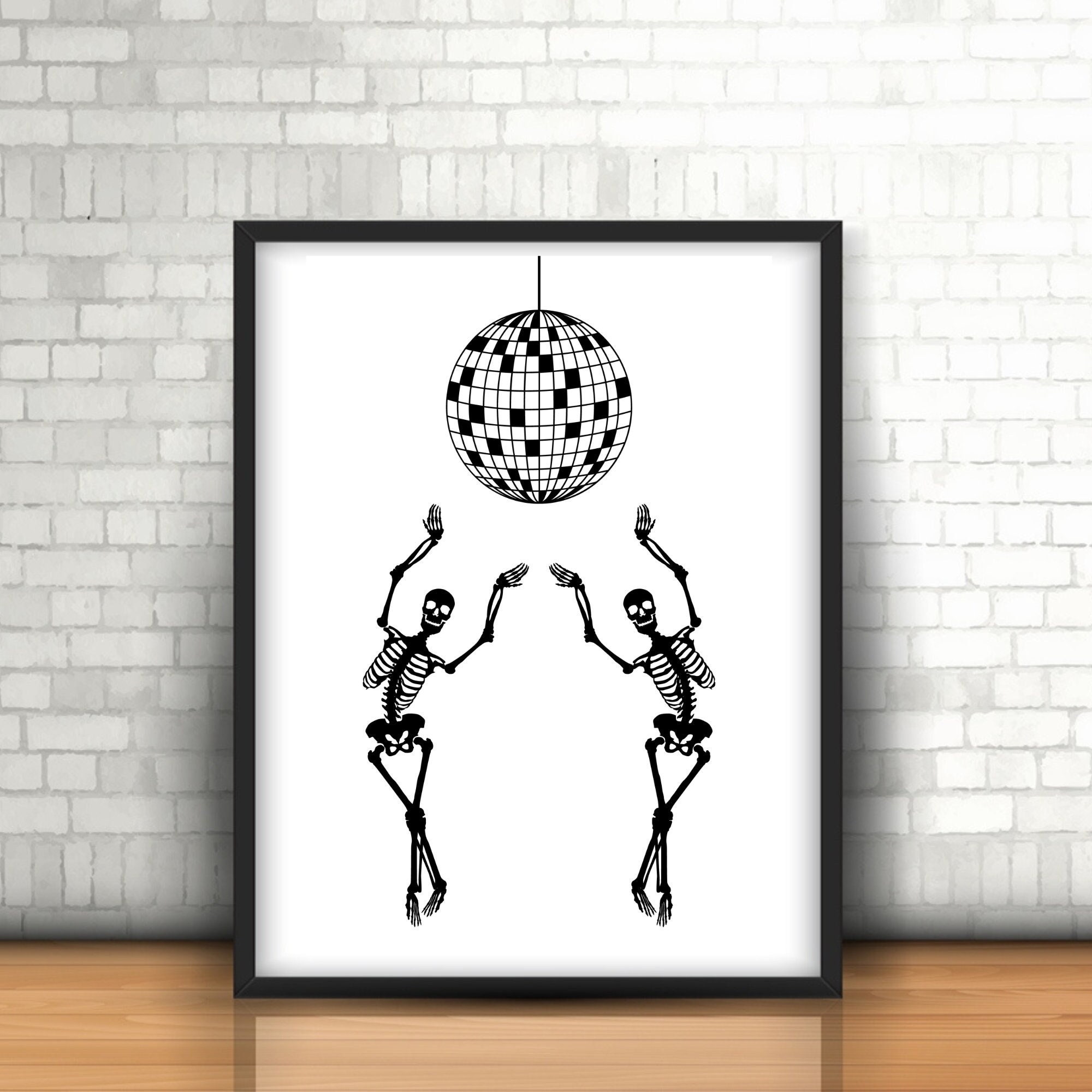 Dancing Skeleton Wall Art, Disco Ball Art, Disco Ball Decor, Halloween ...