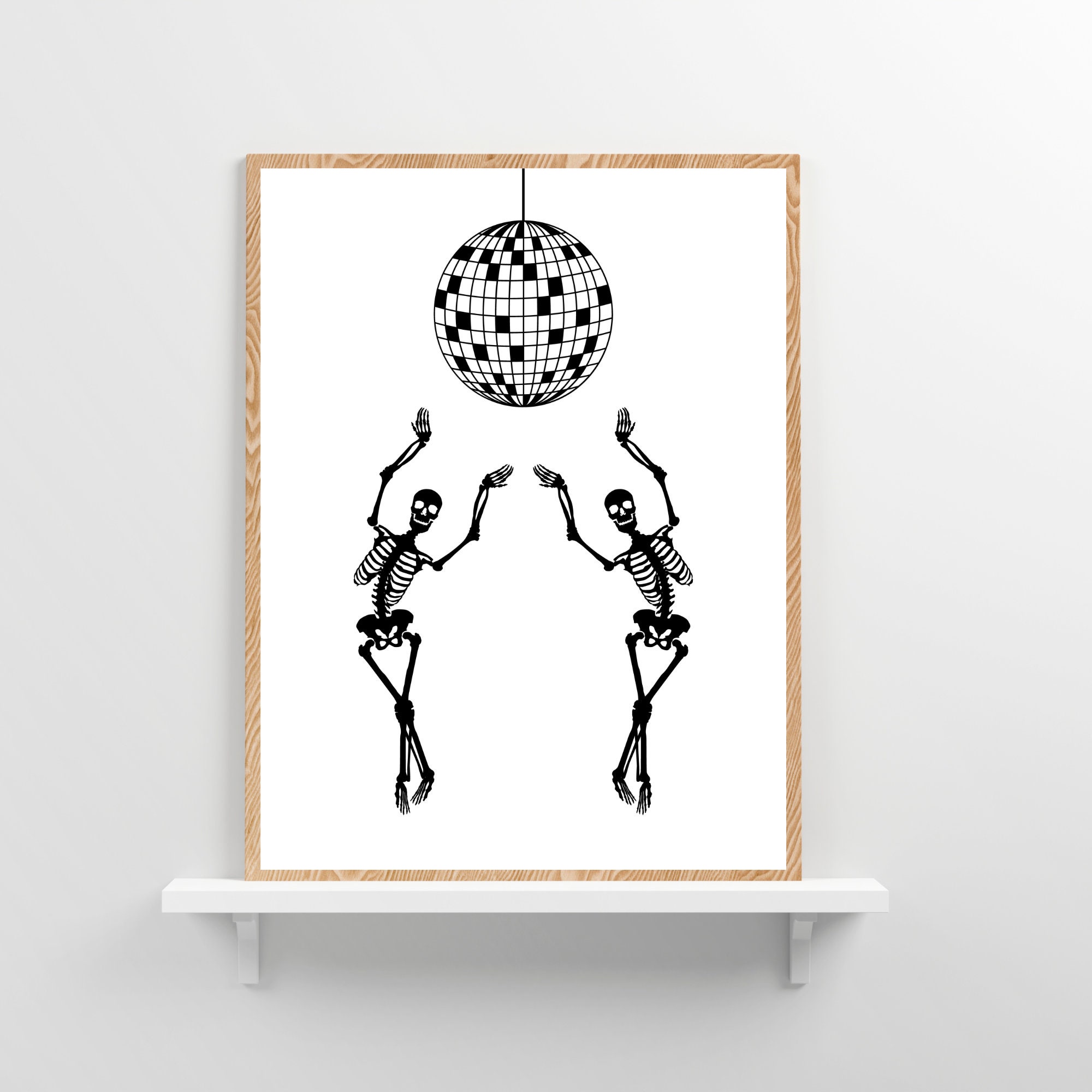 Dancing Skeleton Wall Art, Disco Ball Art, Disco Ball Decor, Halloween ...