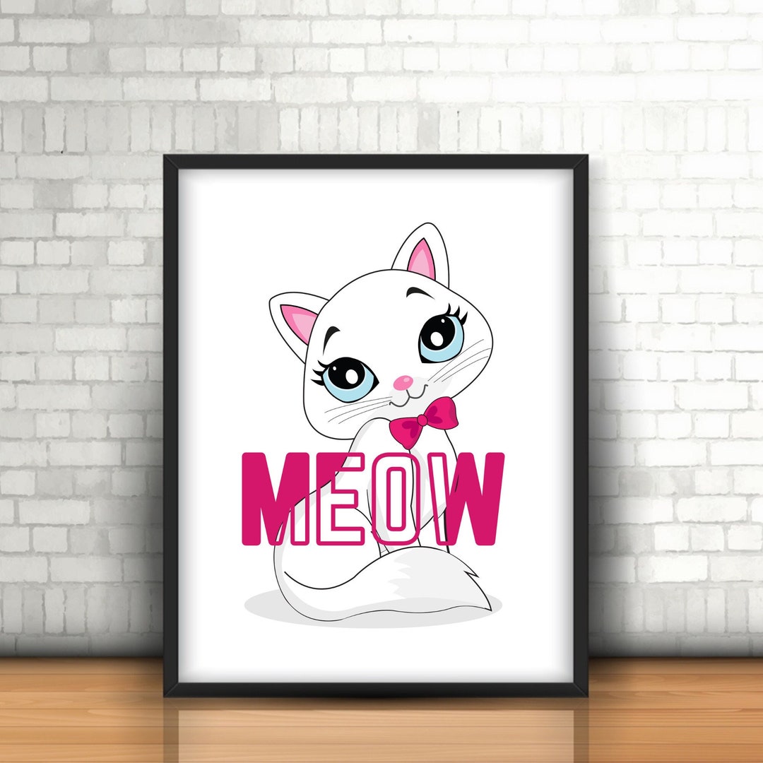 Cat Art Print, Cat Meow Art Printable, Cat Wall Art, Cat Nursery Decor ...