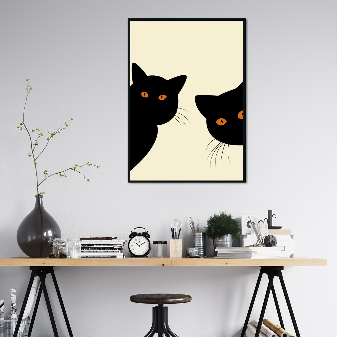 Black Cats Print, Peeking Black Cats Printable, Boho Printable Wall Art ...