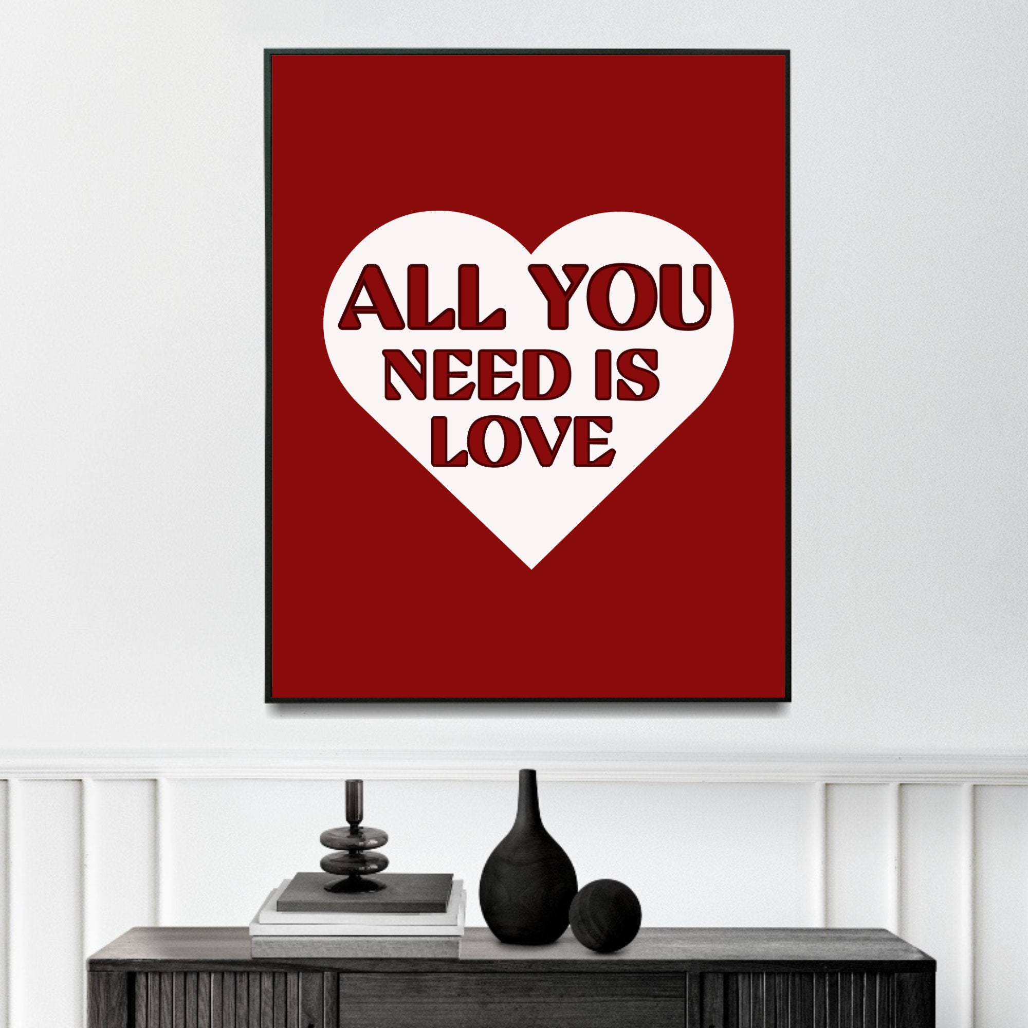 All You Need is Love Print, Valentines Printable, Trendy Red Wall Art ...