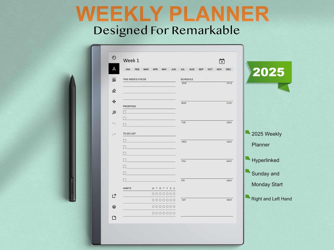 Weekly Planner Templates for Remarkable 2 | 2024-2025 | Hyperlinked ...