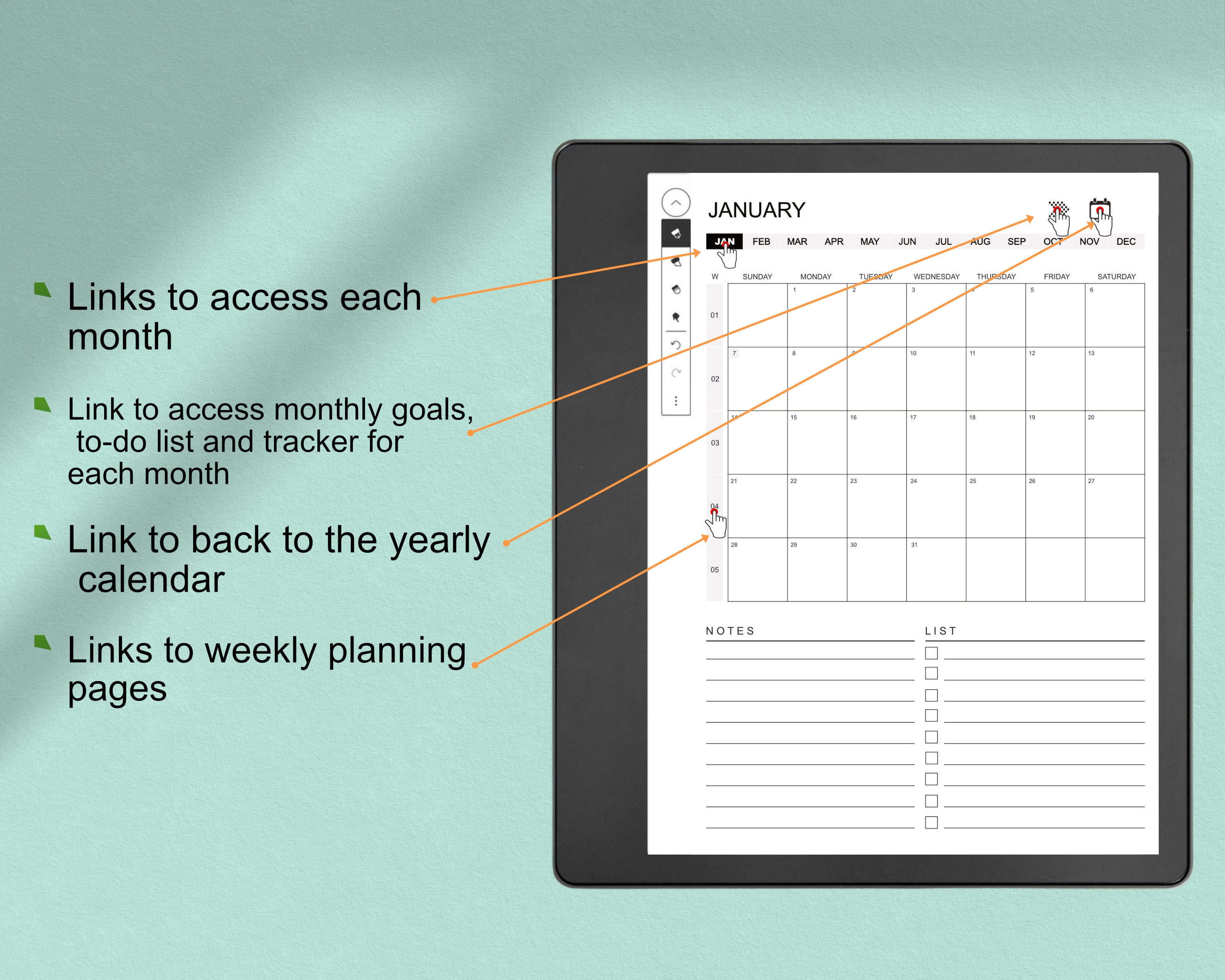 Kindle Scribe Templates 2024 2025 Weekly Planner Hyperlinked Sunday ...