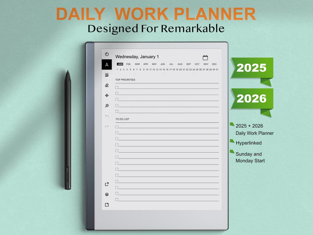 Daily Work Planner Templates for Remarkable 2 2025-2026 Hyperlinked ...
