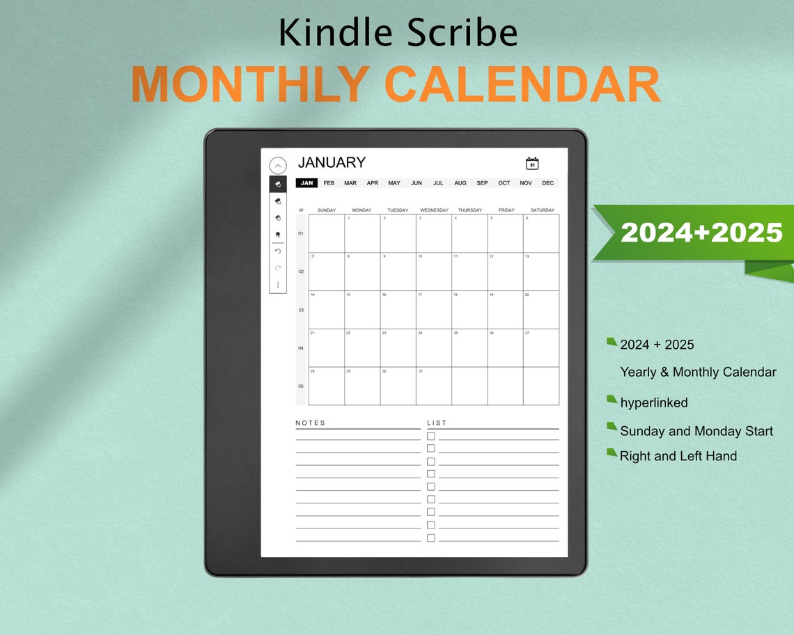 Kindle Scribe Templates Monthly Calendar 2024 and 2025 | Hyperlinked ...