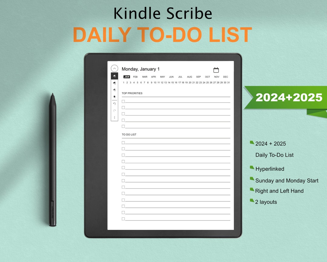 Kindle Scribe Templates, 2024 2025 Daily To-do List | Hyperlinked ...