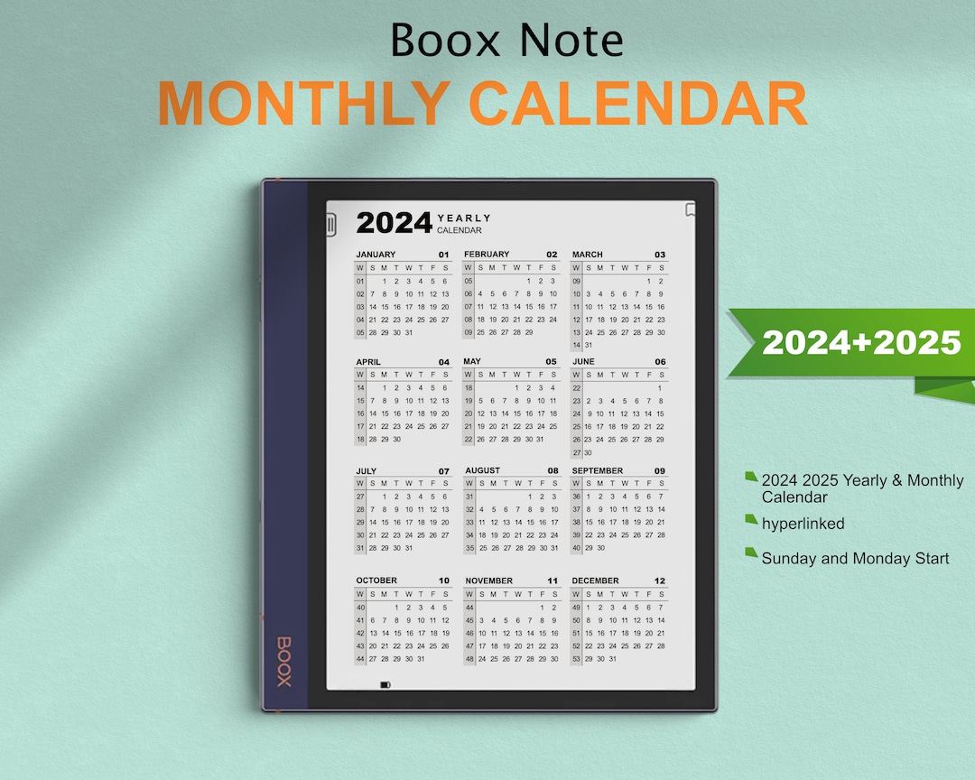 Boox Note 2024 2025 Calendar, Boox Note Templates 2024+2025 Yearly ...