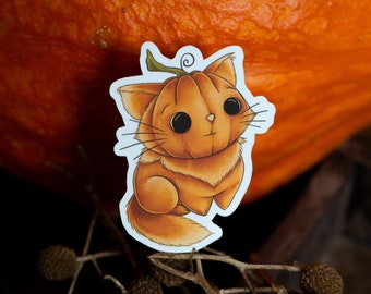 Spooky Sticker Featuring Pumpkin and Black Cat Halloween Decor - Etsy