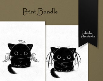 Angel Devil Cat Art - Etsy