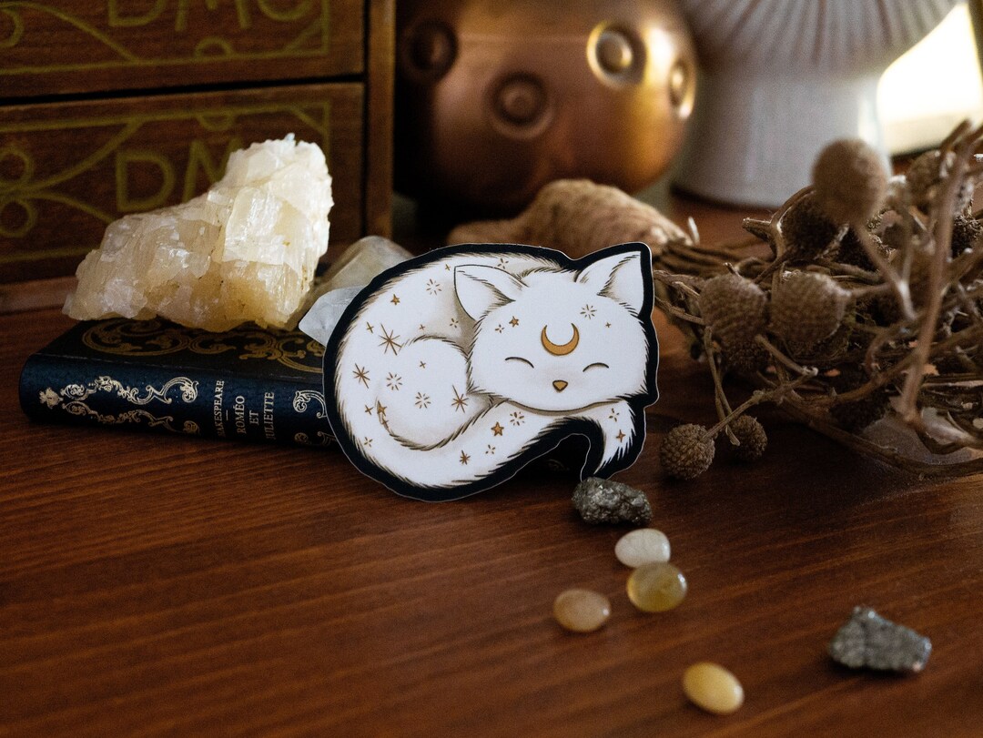 Sticker 'moon Cat 02' With a Motif of a Cute White Moon Cat With Moon ...