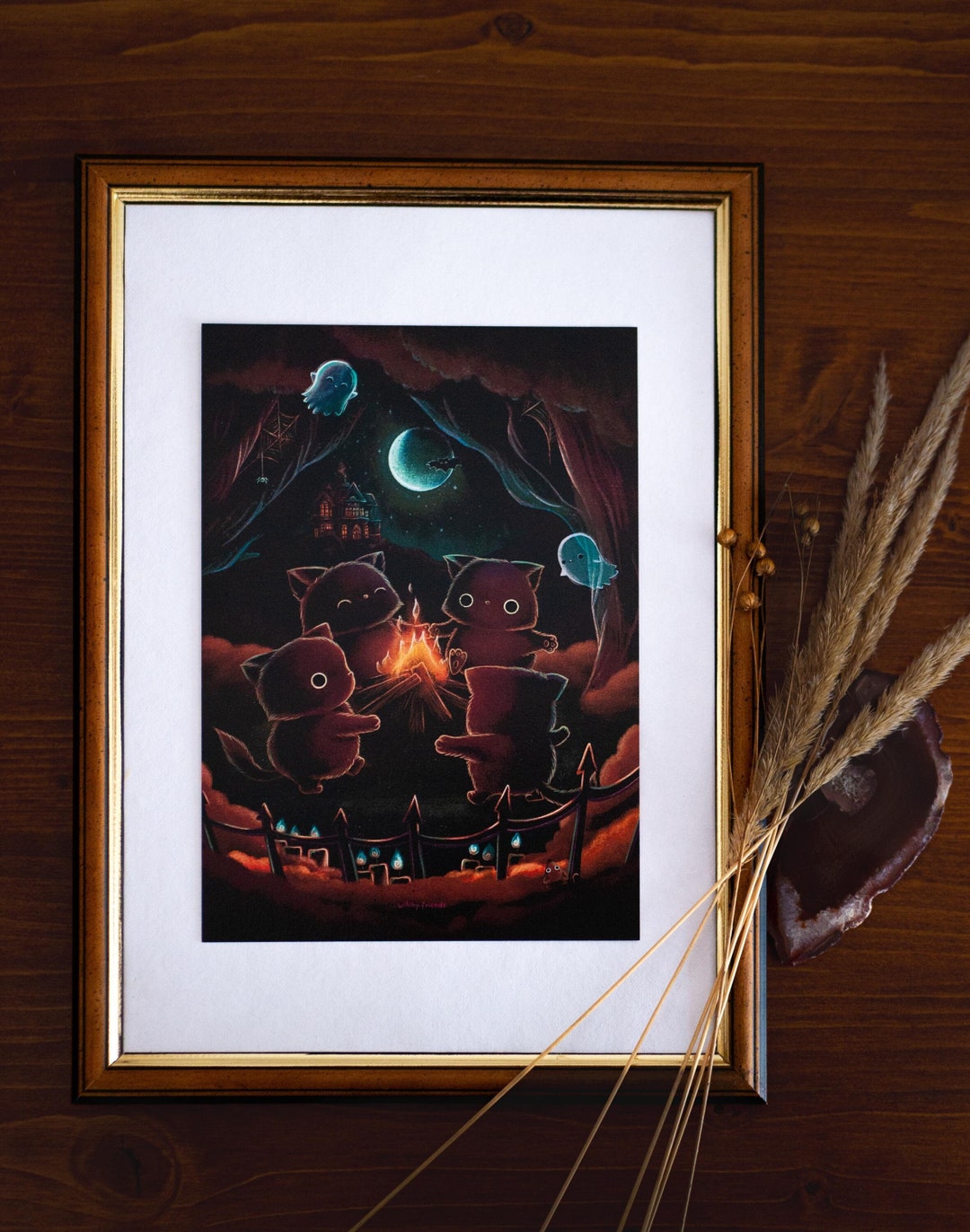 Art Print Witchy Cats Coven - A5 Art Print With Black Cats, Ghosts and ...
