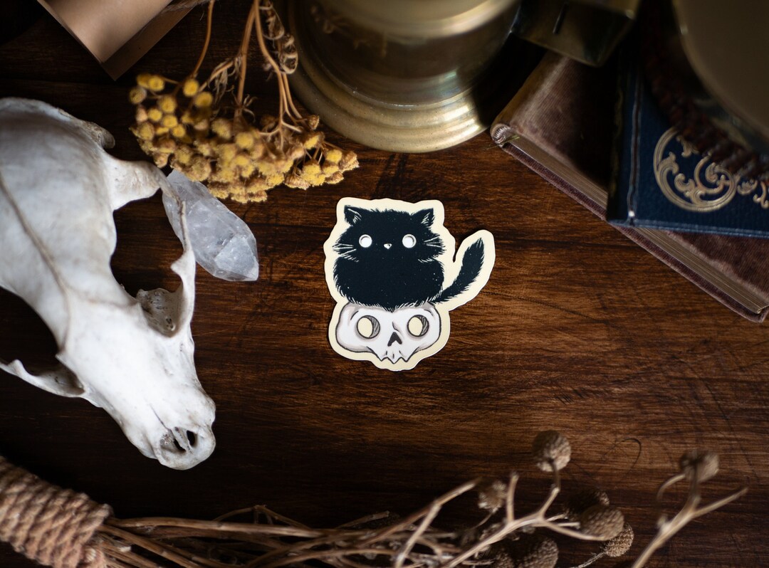 Sticker 'witchy Cats - Skull Cat' With a Motif of a Black Witchy Cat ...