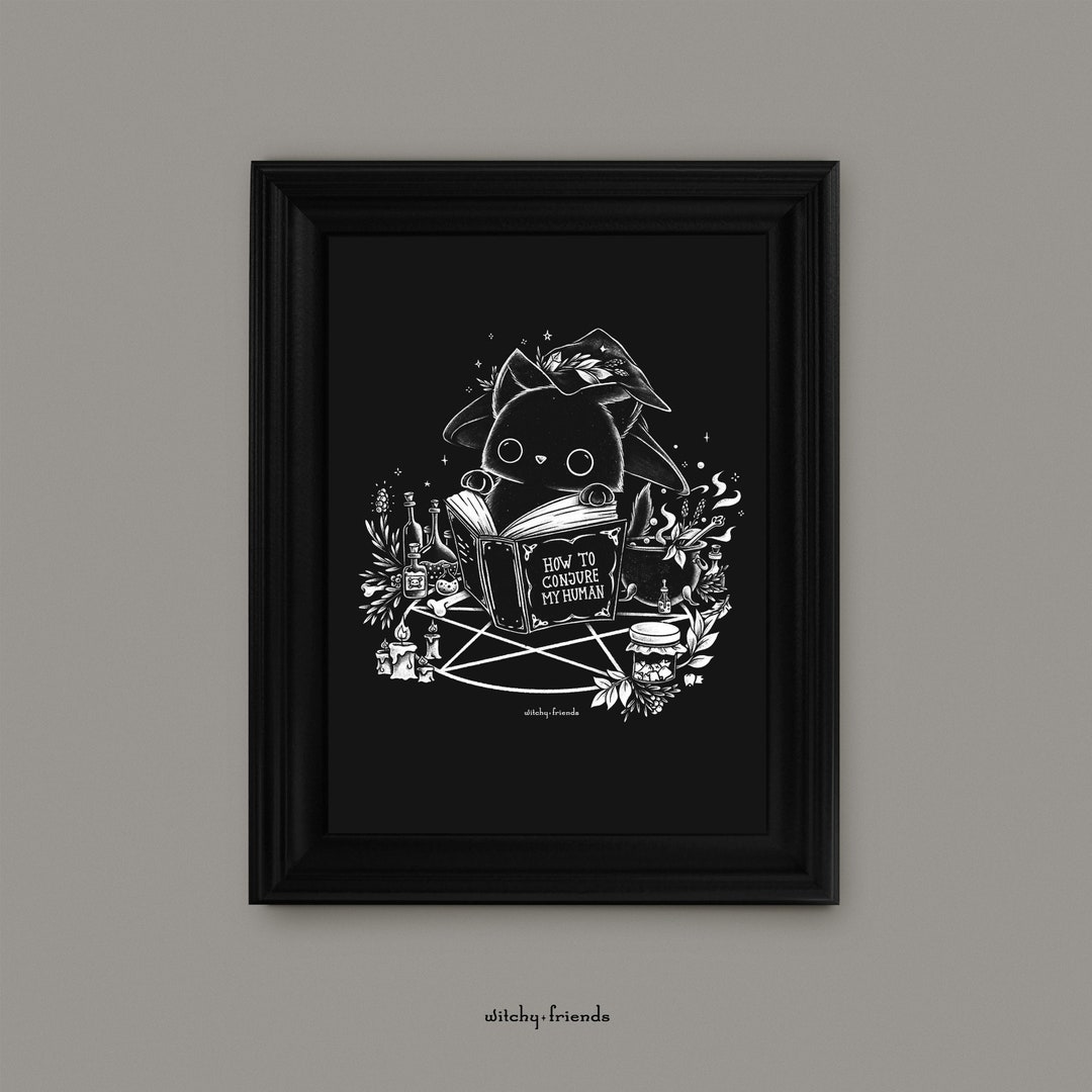 How to Conjure My Human DIN A5 Art Print - Black Witch Cat With Magic ...