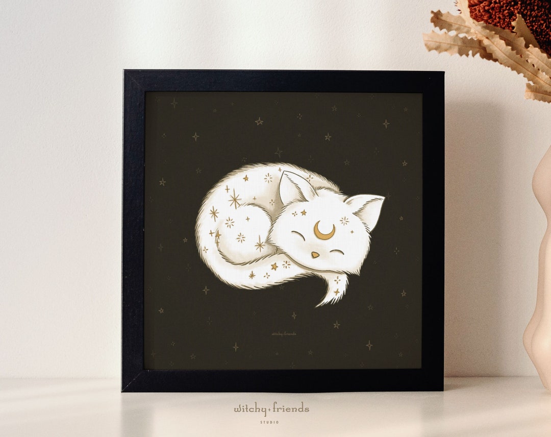 Art Print - Moon Cat 02 - Cute Sleeping Moon Cat Art Print - Etsy