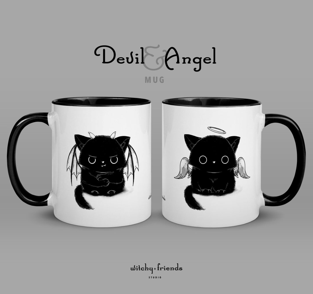 Angel & Devil Cat Mug With Black Inside Best Gift for Cat Lovers - Etsy
